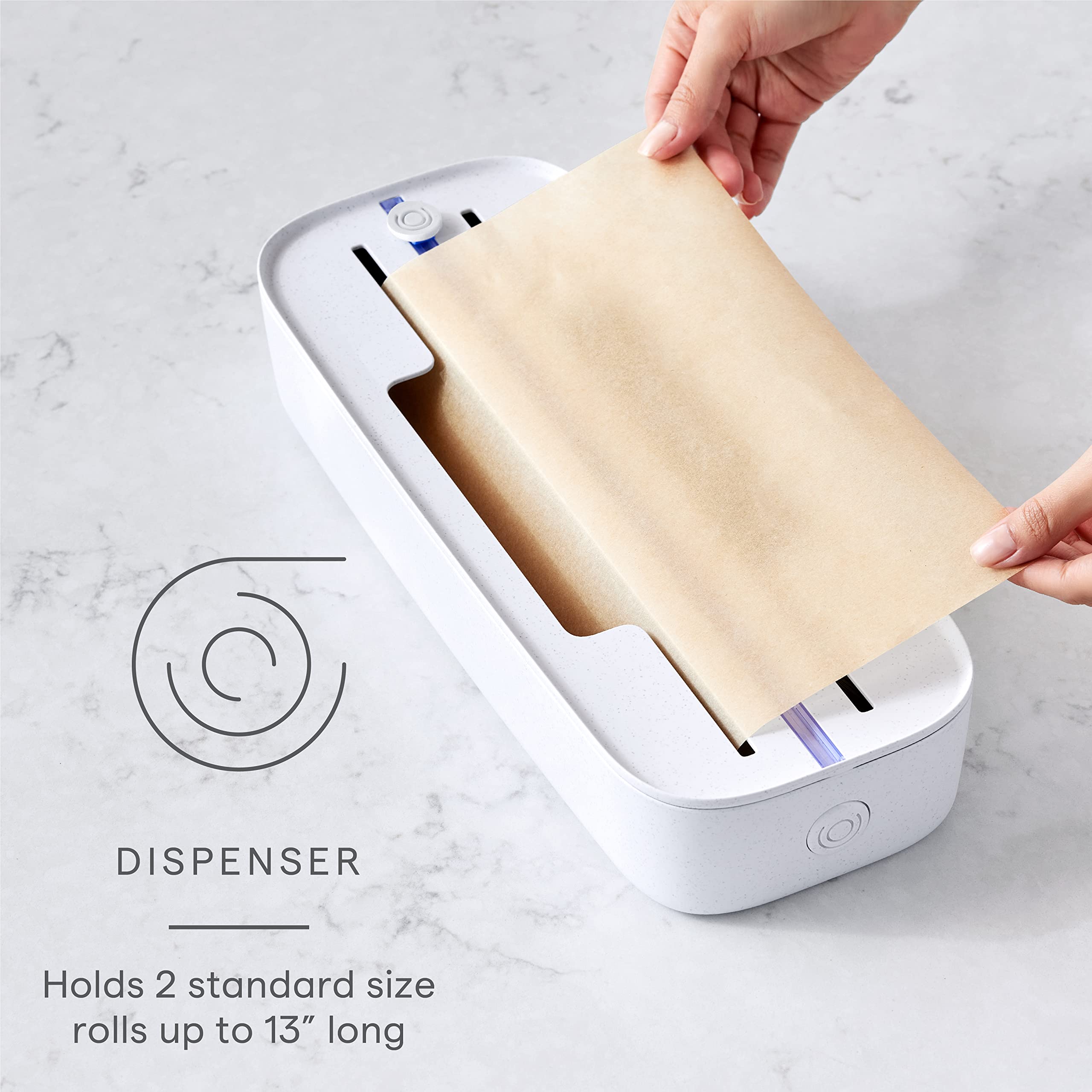 YouCopia StoraBag Plastic Sandwich Bag Organizer for Kitchen Storage, 4-Slot, White & StoraRoll Drawer Food Wrap Dispenser, Foil, Plastic and Wax Paper Organizer with Cutter and Labels