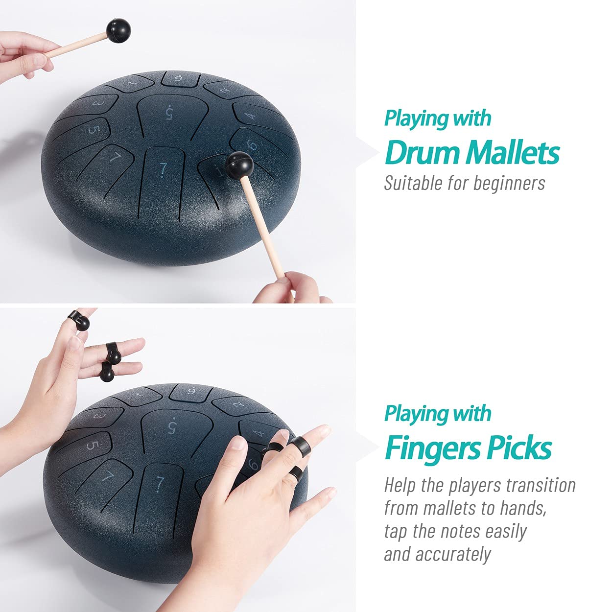 Steel Drum,Steel Tongue Drum 10 Inches 11 Notes - Percussion Instrument Handpan Healing Drum