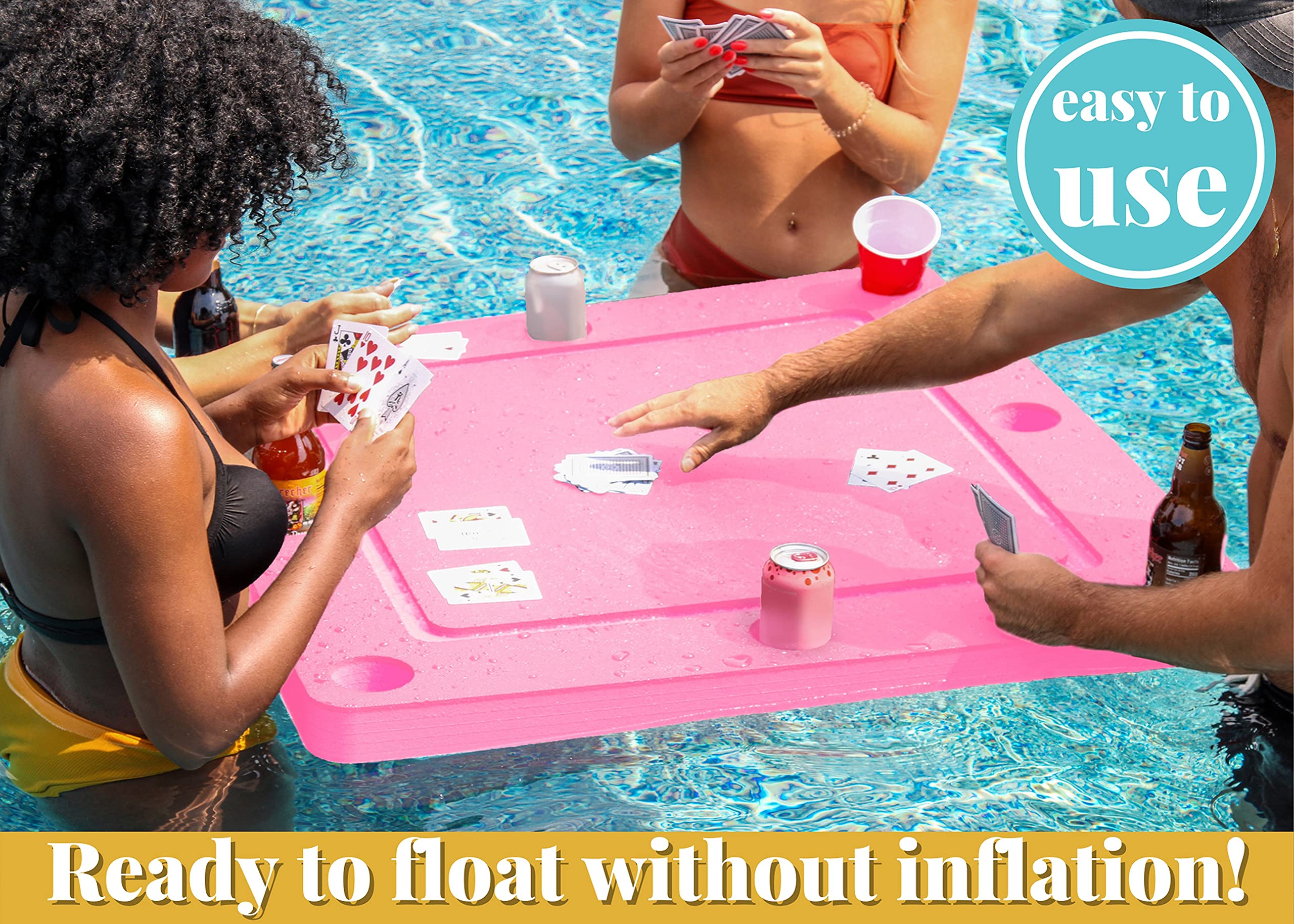 Polar Whale Floating Pink Game or Card Table Tray for Pool or Beach Party Float Lounge Durable Foam Large 36 Inch Drink Holders with Waterproof Playing Cards Deck UV Resistant