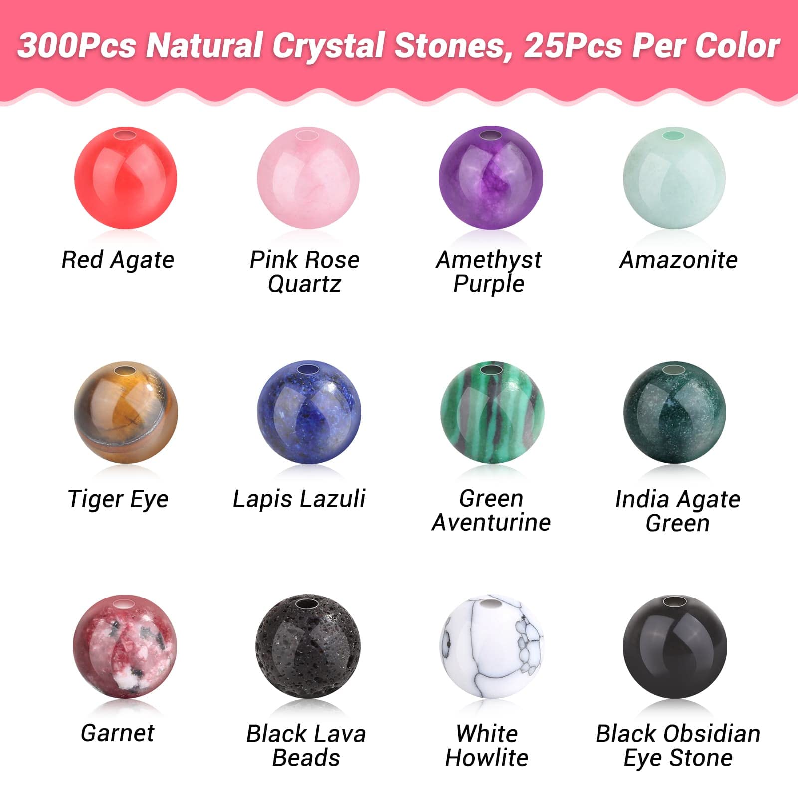 Paxcoo 500pcs Lava Beads Stone Rock with Chakra Beads and Spacer Beads for Essential Oil and Jewelry Making Multicolored
