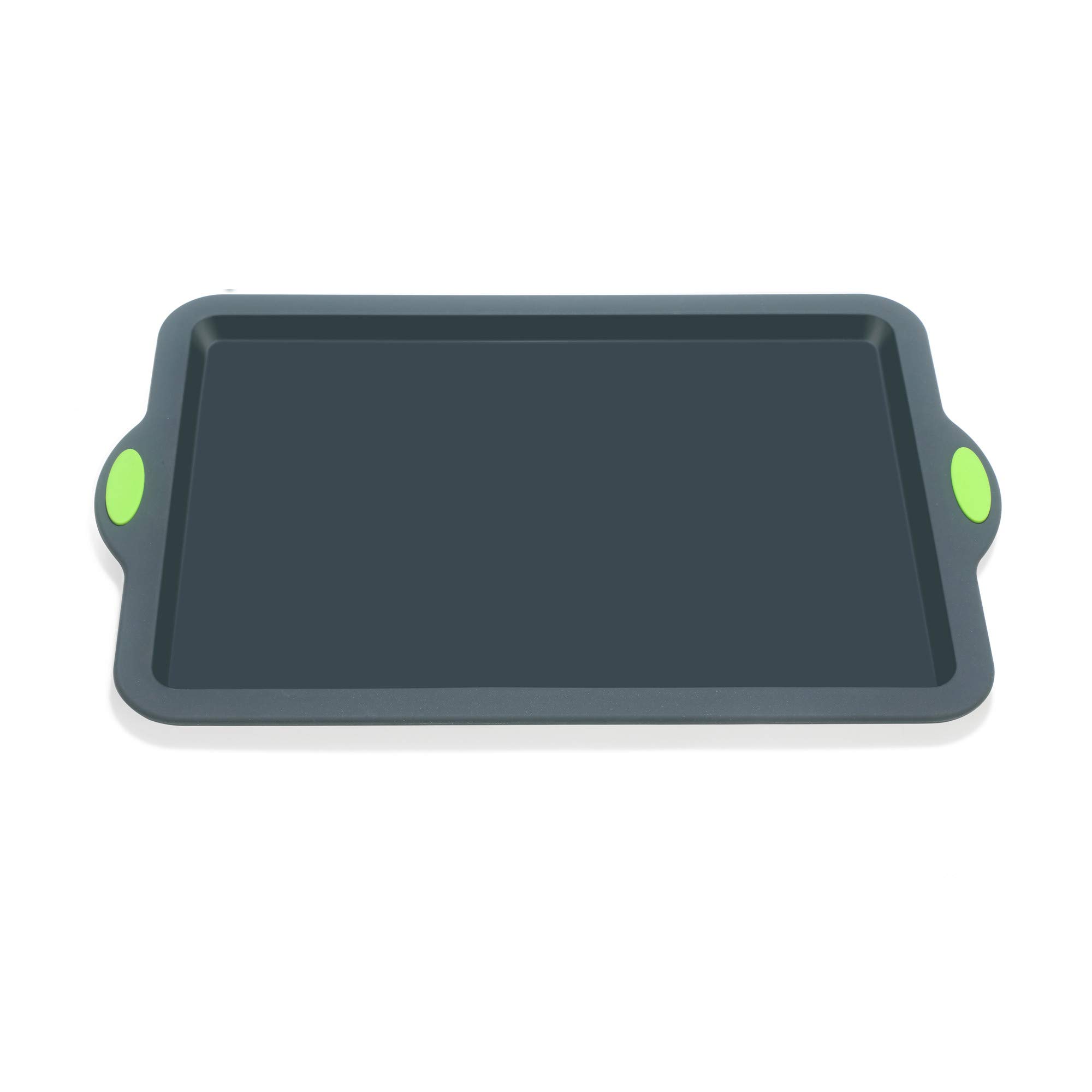 To encounter Silicone Baking Pans Set, 4 Pieces Nonstick Bakeware Set with Baking Pans, Baking Sheets, Cookie Sheets, Cake Pan with Metal Reinforced Frame More Strength, Dark Grey