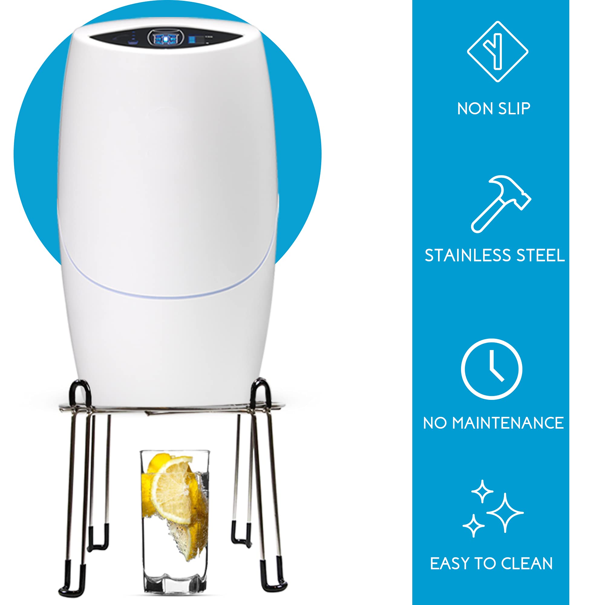 Stainless Steel Stand with Rubberized Feet and Sides, 10” Top Diameter and Tall Enough to Get a Glass Underneath at 7.5”, Taller than Competitors, Works for All Brands of Gravity Fed Water Filters