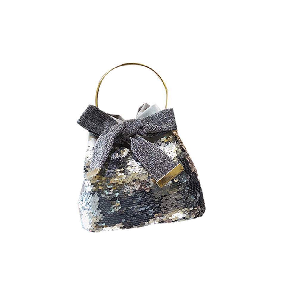 TENDYCOCO Crossbody Bag Top Handle Flip Sequin Clutch Glitter Drawstring Bucket Bag Bow Tie Knot Shiny for Women Ladies