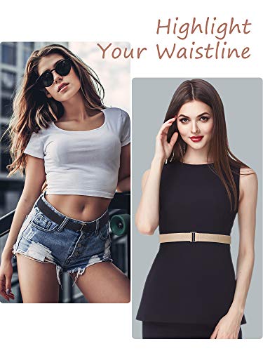 SATINIOR 2/3/4 Pack Women Elastic Stretch Belt Invisible Belts with Flat Buckle for Jeans Pants Dresses(Black, Dark Blue, Khaki, Brown,4 Pack)