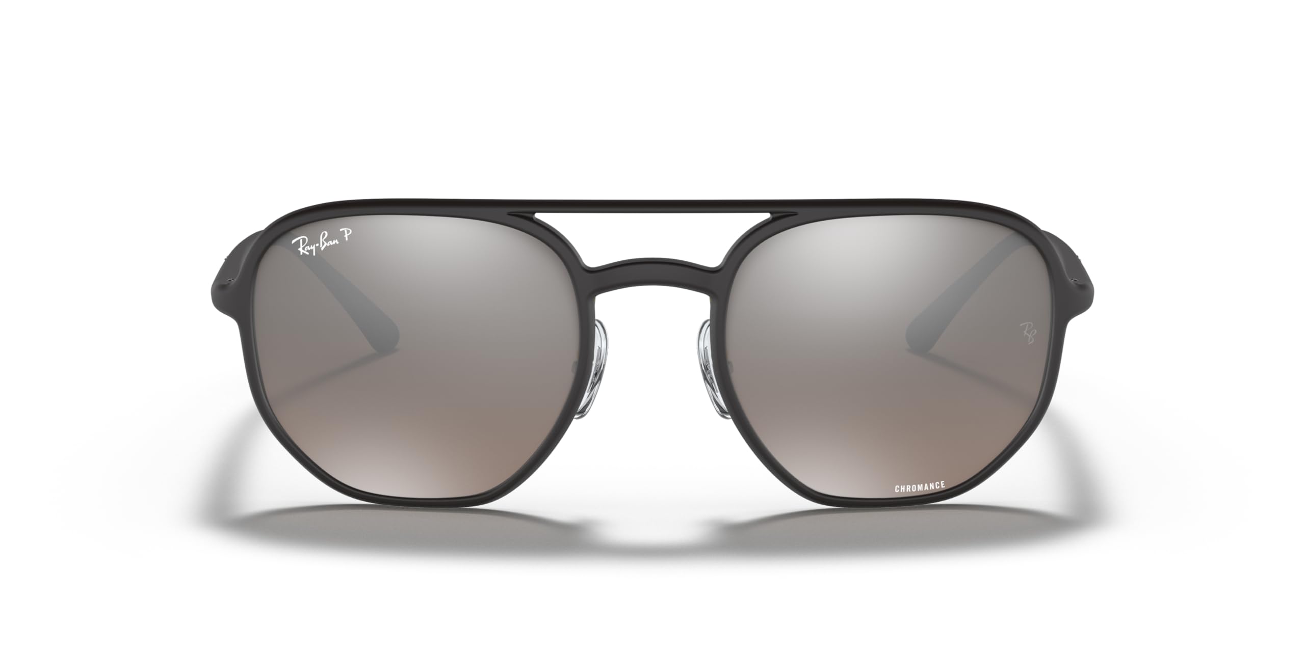 Ray-Ban Rb4321ch Chromance Hexagonal Sunglasses, Matte Black/Polarized Green Mirrored Blue, 53 mm