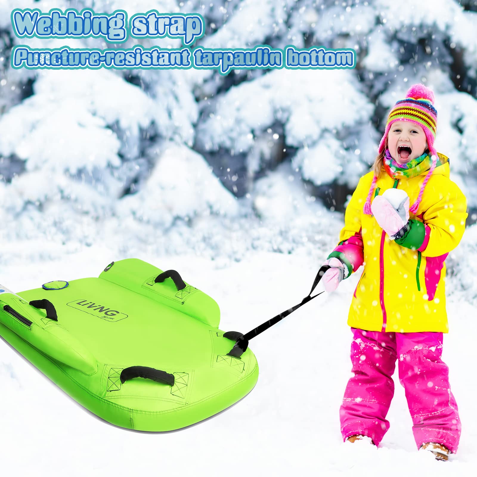 Snowboard Ribbon Inflatable sled, Long Snow Tube Completely Covered by Durable Nylon Material (Square)