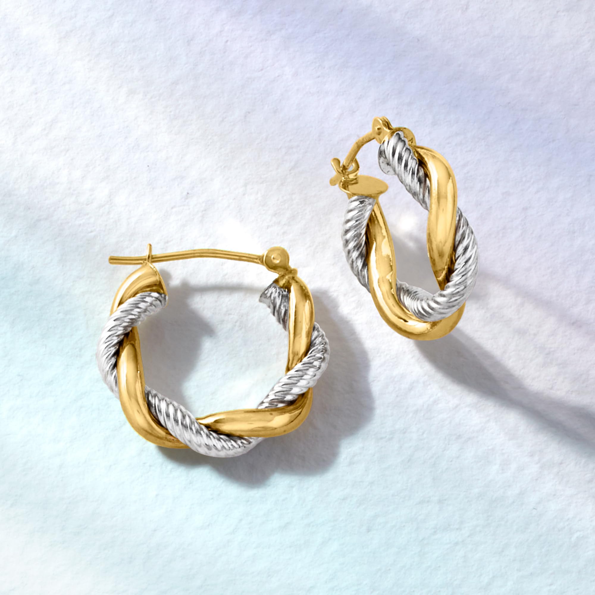 Ross-Simons 14kt 2-Tone Gold Twisted Hoop Earrings