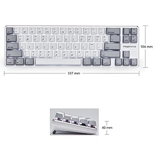 Qisan Mechanical Keyboard Gaming Keyboard Gateron Blue Switch Wired/Wireless Bluetooth Keyboard 68-Keys Mini Design(60%) PBT Keycap White/Gray Color for Gaming/Office Magicforce