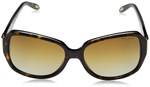Ralph by Ralph Lauren Women's RA5138 Square Sunglasses, Shiny Dark Havana/Polarized Gradient Brown, 58 mm