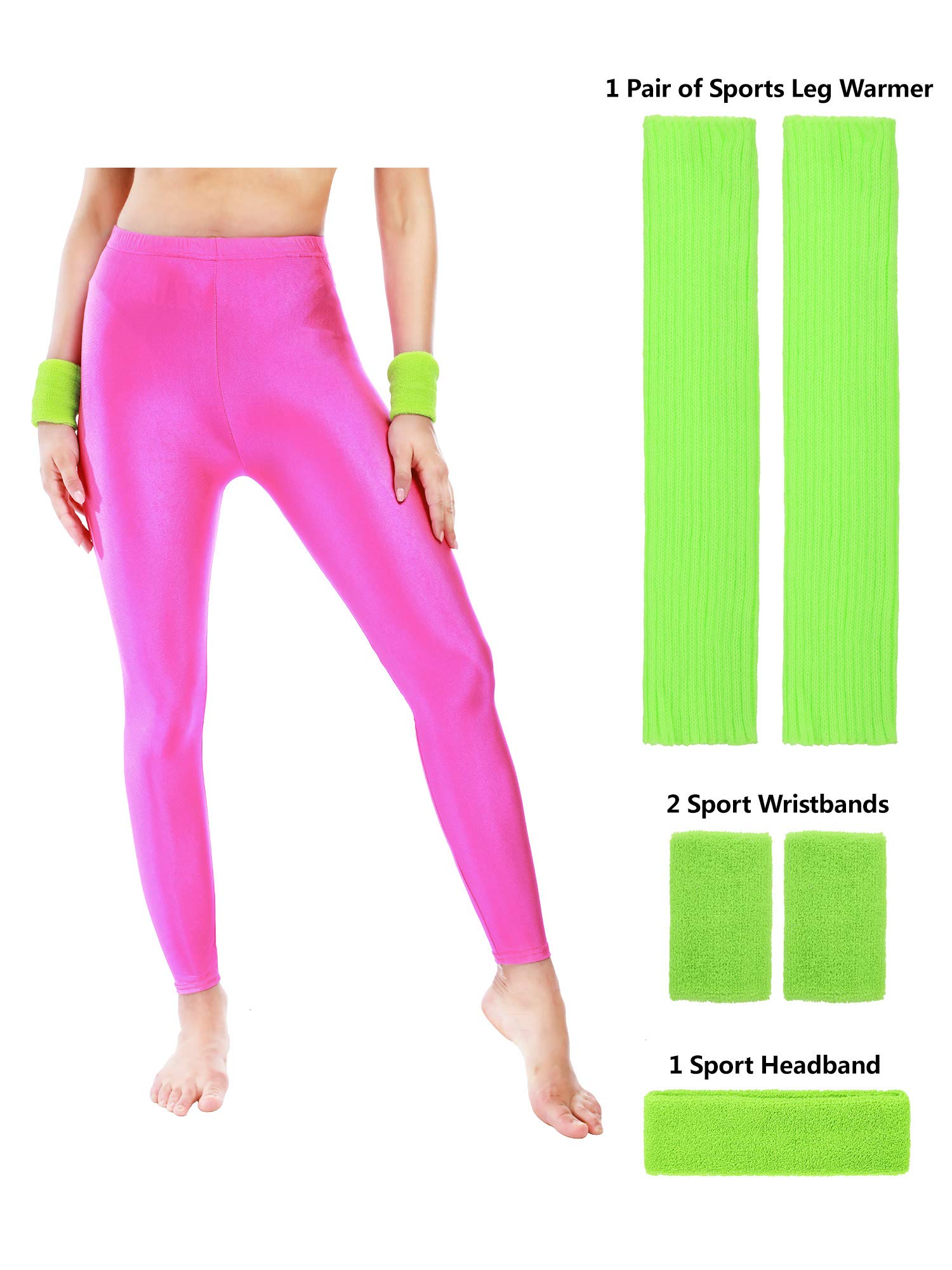 SATINIOR 80s Neon Leggings Party Retro Jogging Sports Headband Wristbands Leg Warmers (Rose Red)