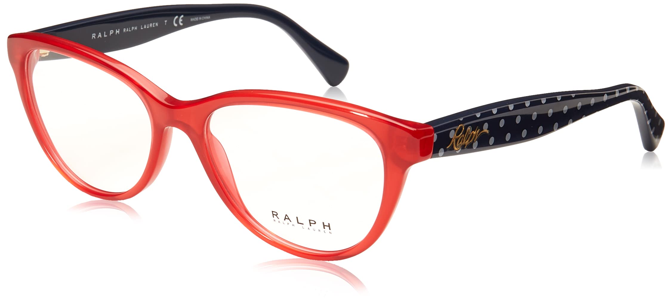 Ralph by Ralph Lauren Women's RA7075 Cat Eye Prescription Eyewear Frames, Shiny Opaline Red/Demo Lens, 52 mm