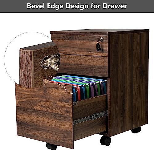 TOPSKY 3 Drawers Wood Mobile File Cabinet Fully Assembled Except Castors (Light Walnut, 16.3x15.7x24.4)