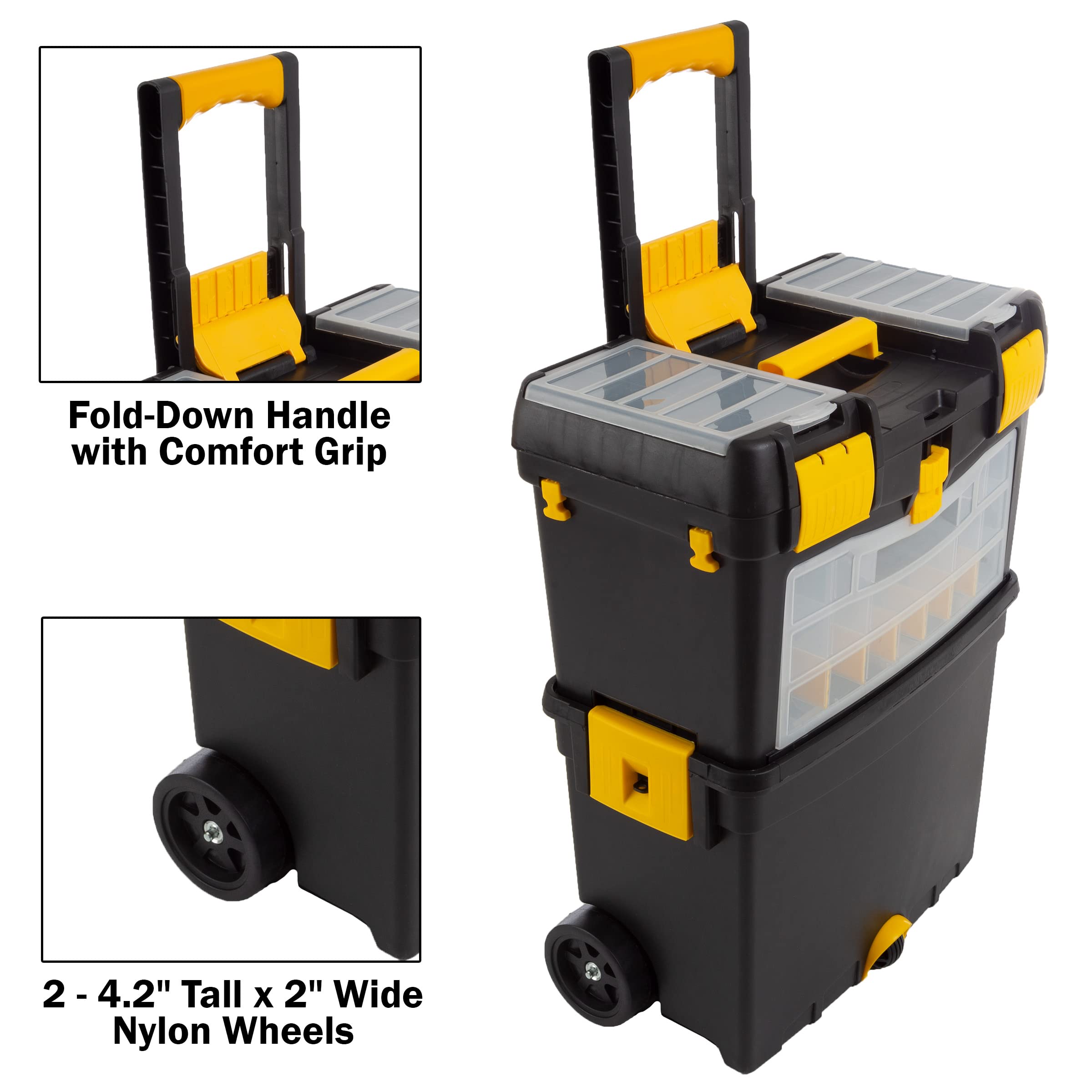 Rolling Tool Box with Wheels, Foldable Comfort Handle, and Removable Top โ Toolbox Organizers and Storage by Stalwart