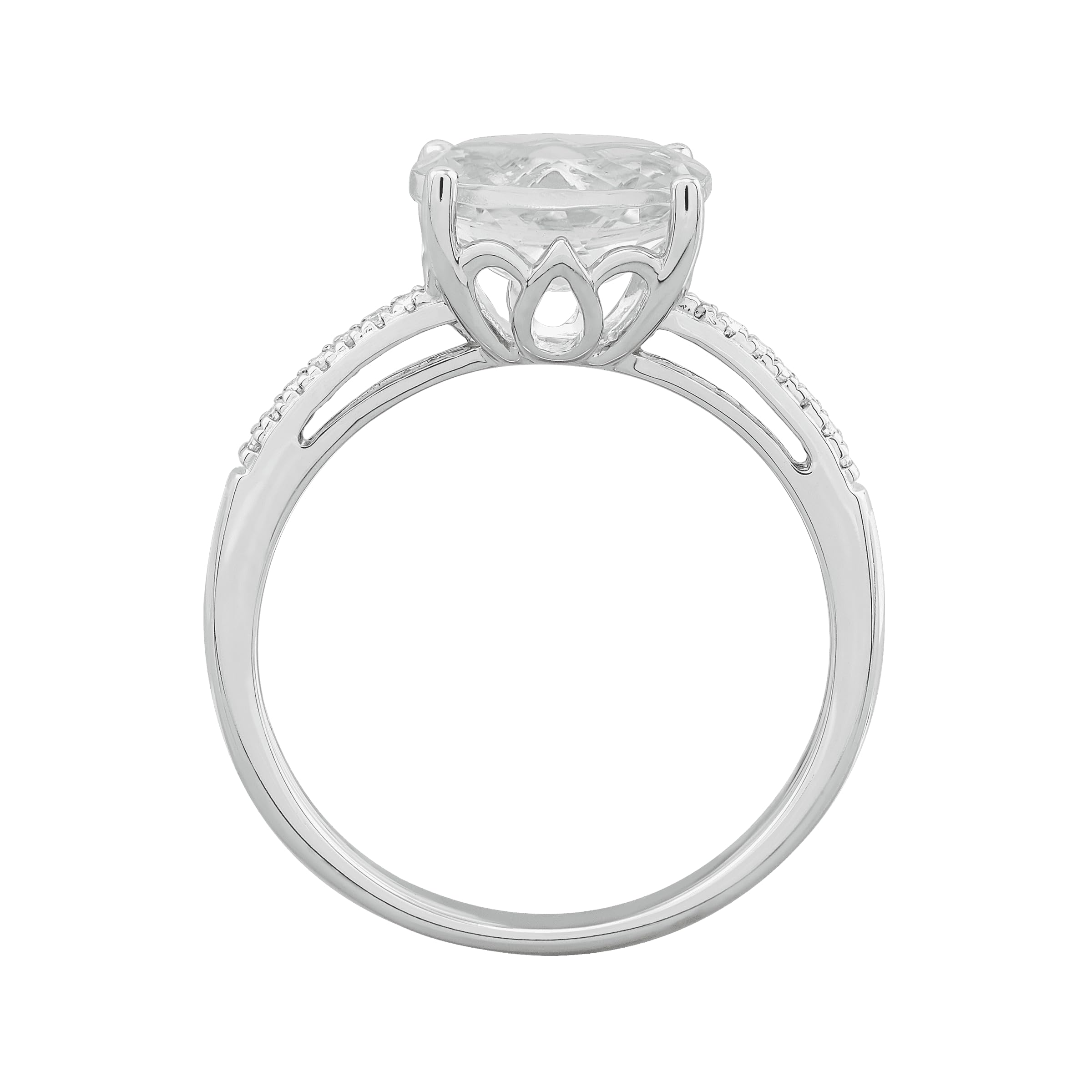 Welry Natural Oval Aquamarine Ring with Diamond Accents in 10K White Gold, Size 7, Size 7