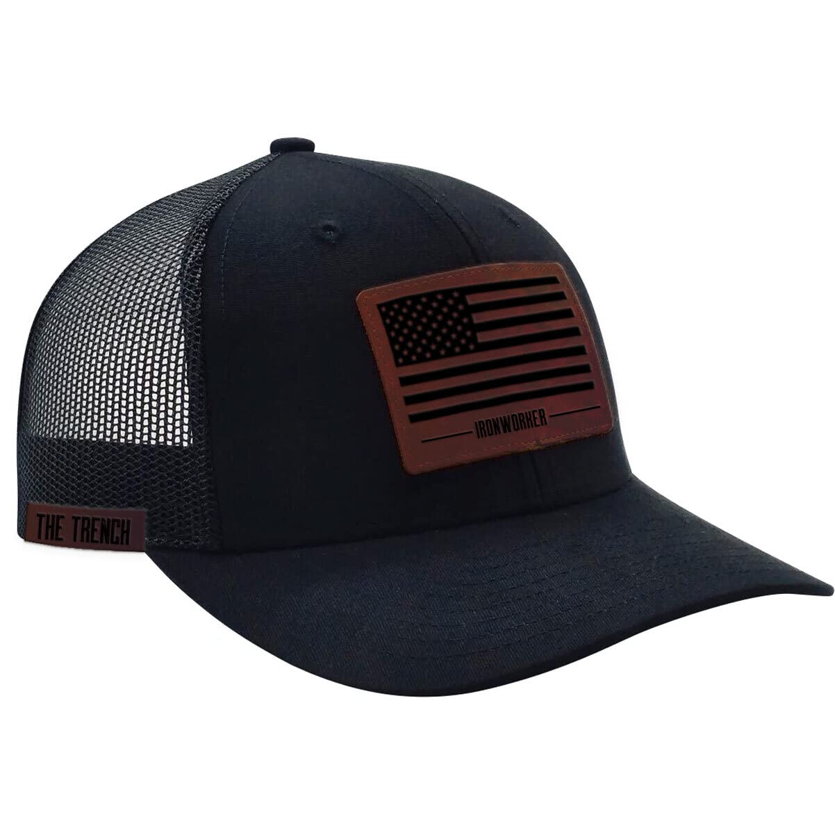 WorkBOOM Ironworker American Flag Hat | Adjustable Snapback Baseball Cap | Trucker Hat with Distressed Embroidered Patch for Patriotic Men, Women