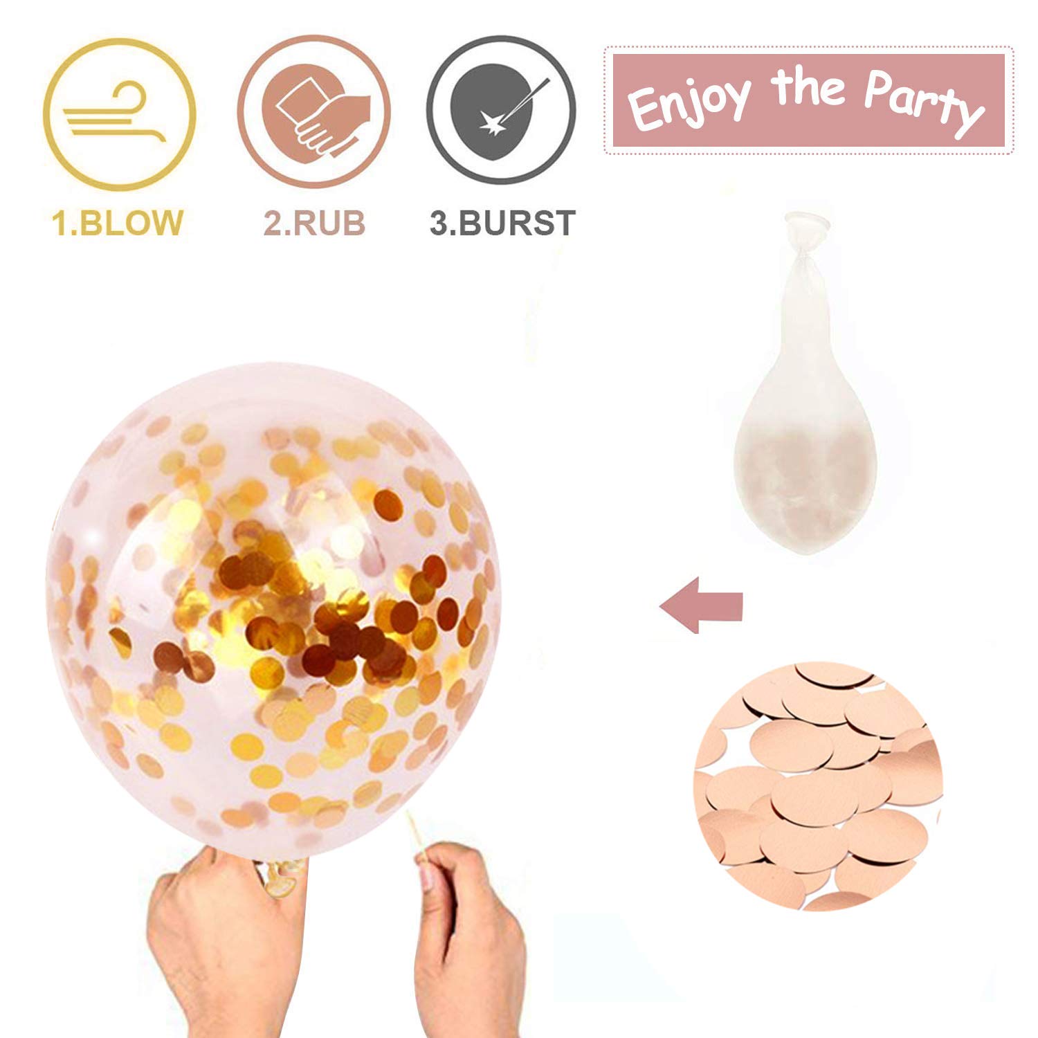 Rose Gold Confetti Latex Balloons, 50 pack 12 Inch White Helium Balloons for Birthday Party Decorations