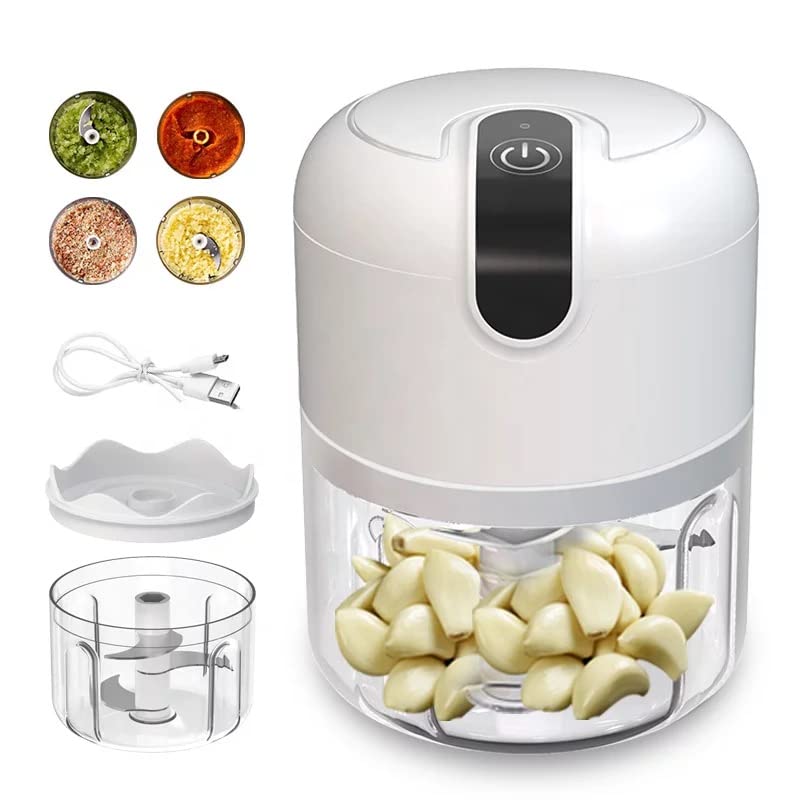 Portable Vegetable Chopper 250ml, Wireless Mini Chopper for Kitchen, Garlic Mincer Food Processor for Chopping and Slicing Onion Ginger Veggies Spice Baby Food, USB Rechargeable