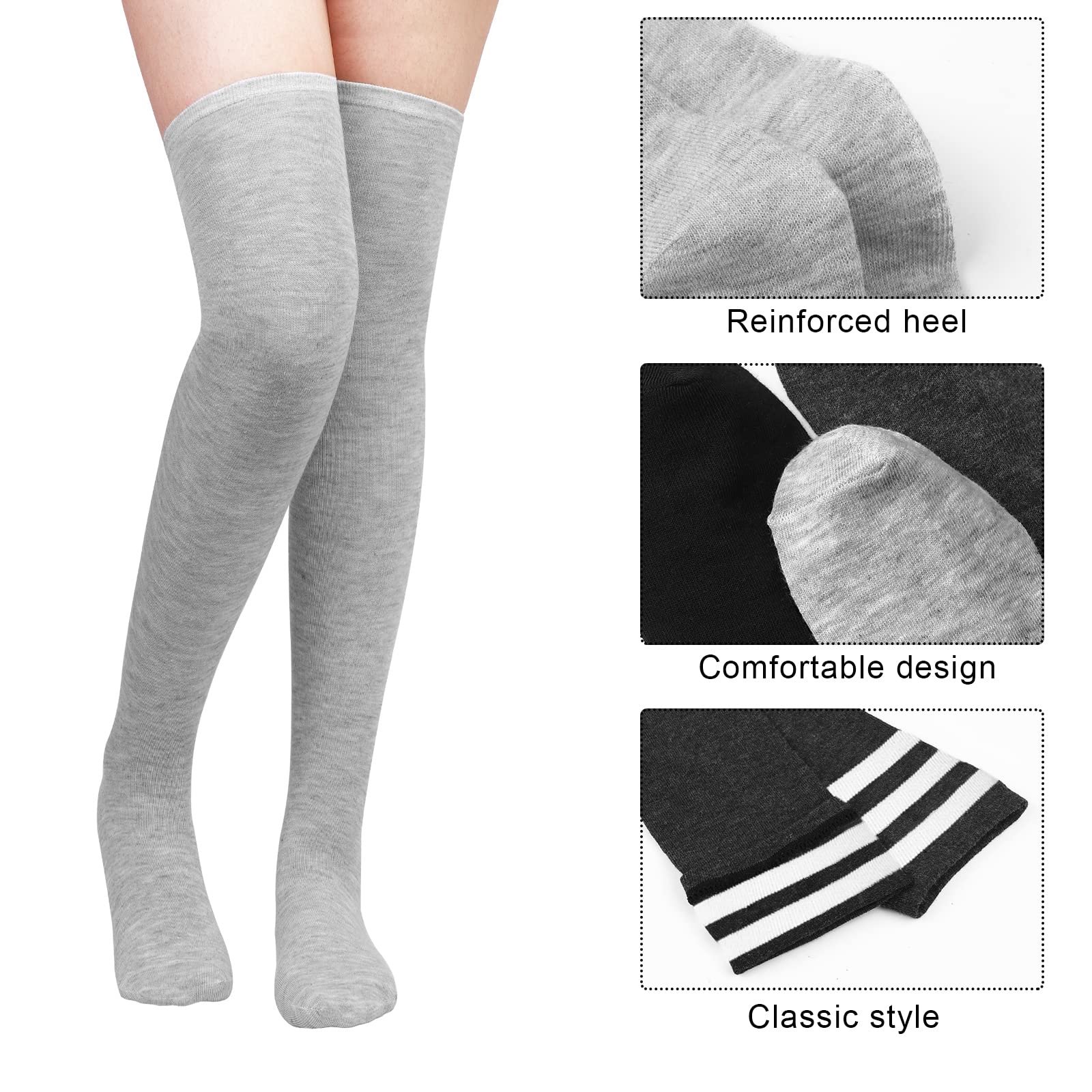 URATOT 6 Pairs One Size Knee-High Socks Thigh High Stockings Over Knee Socks for Women, Mixed Colors