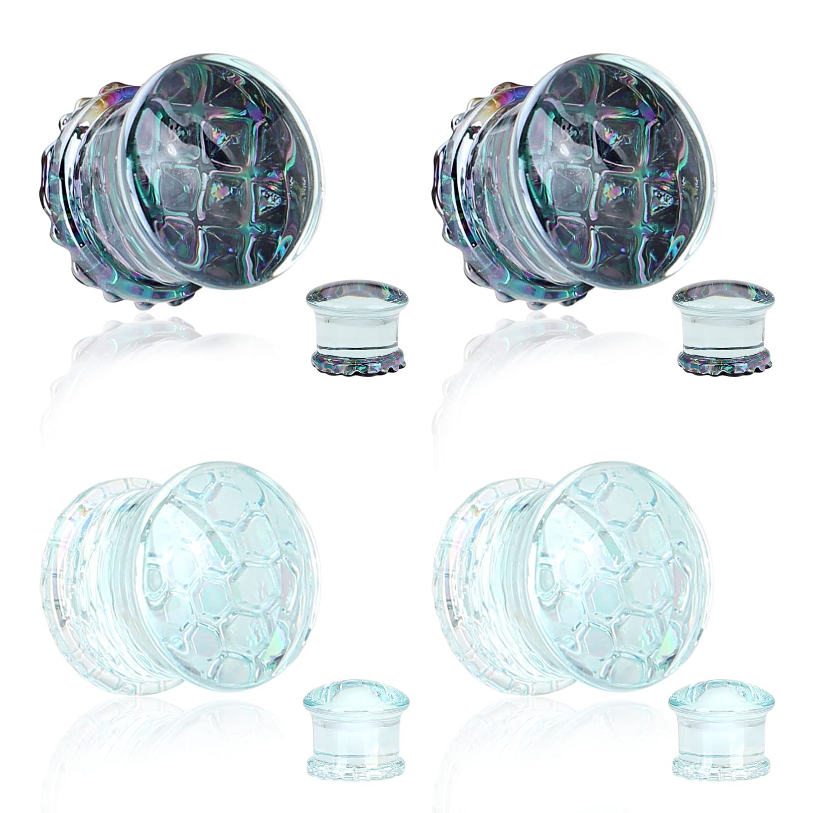 YOFANST 2 Pairs Glass Ocean Jellyfish Ear Tunnels Plugs Double Flared Expander Piercing Gauge 5/8", purple orange