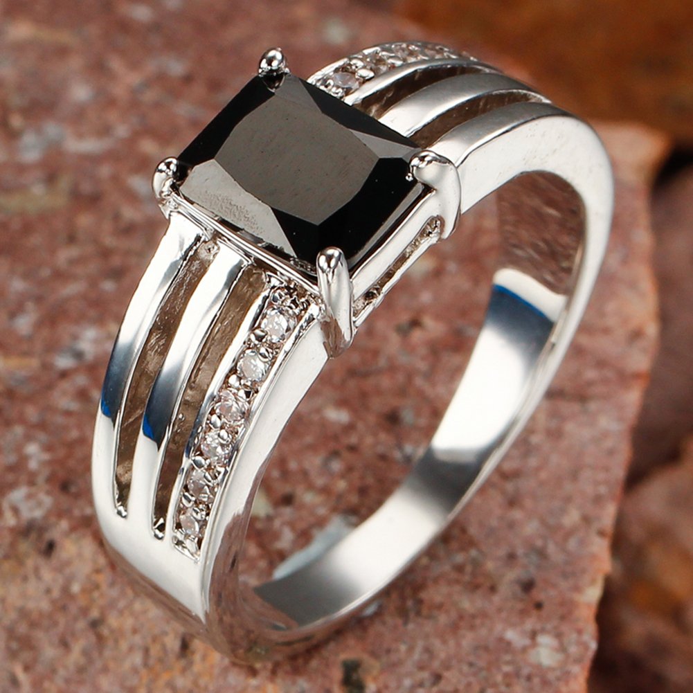 Psiroy 925 Sterling Silver Plated Radiant Shaped Created Pink Topaz Filled Promise Ring Size 6