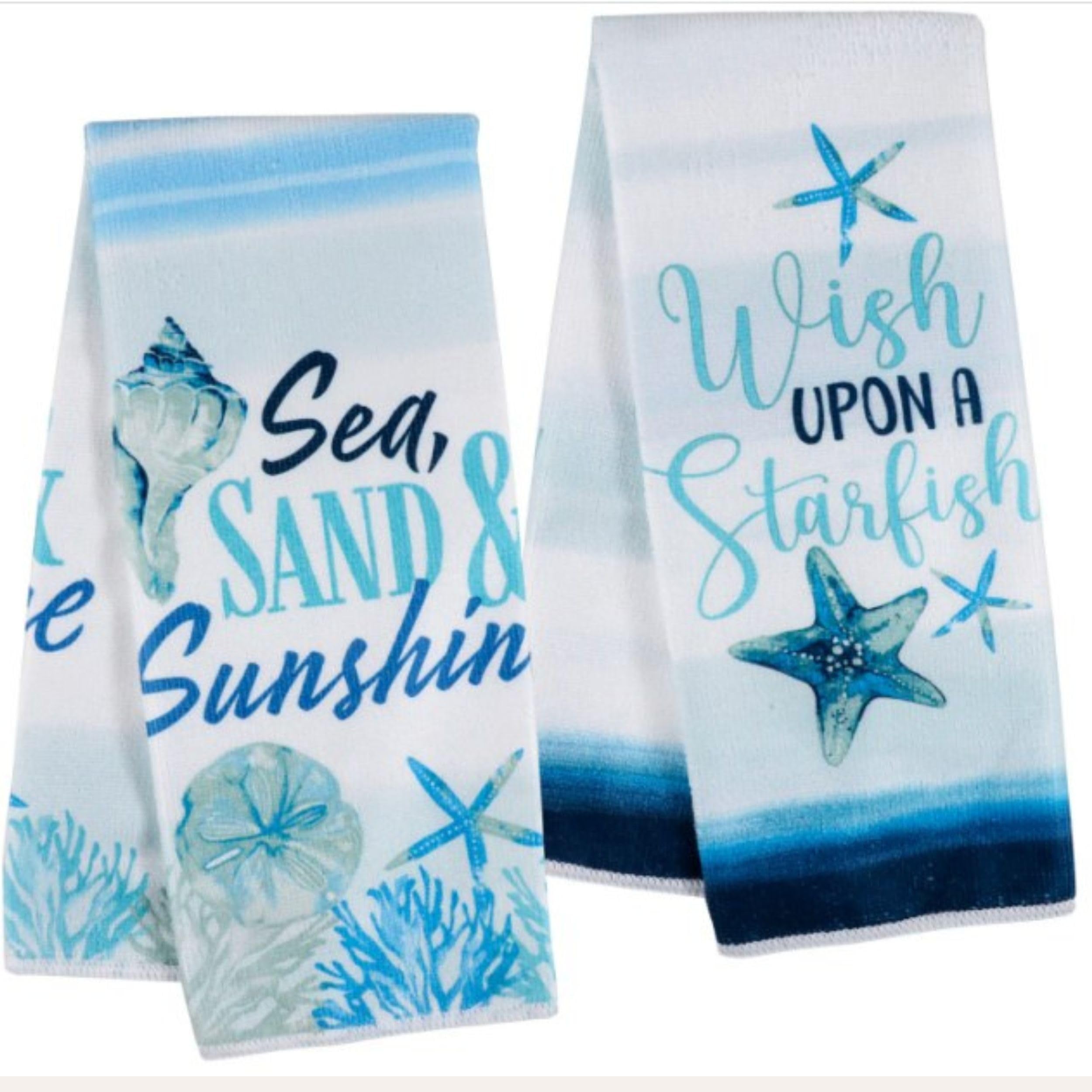 TopNotch Outlet Hand Towel - Kitchen Decor (2 Pc) Decorate Your Kitchen with Seashells and Lifes a Beach Enjoy The Waves Towels - Home Decor - Bath Towels - Kitchen Linens