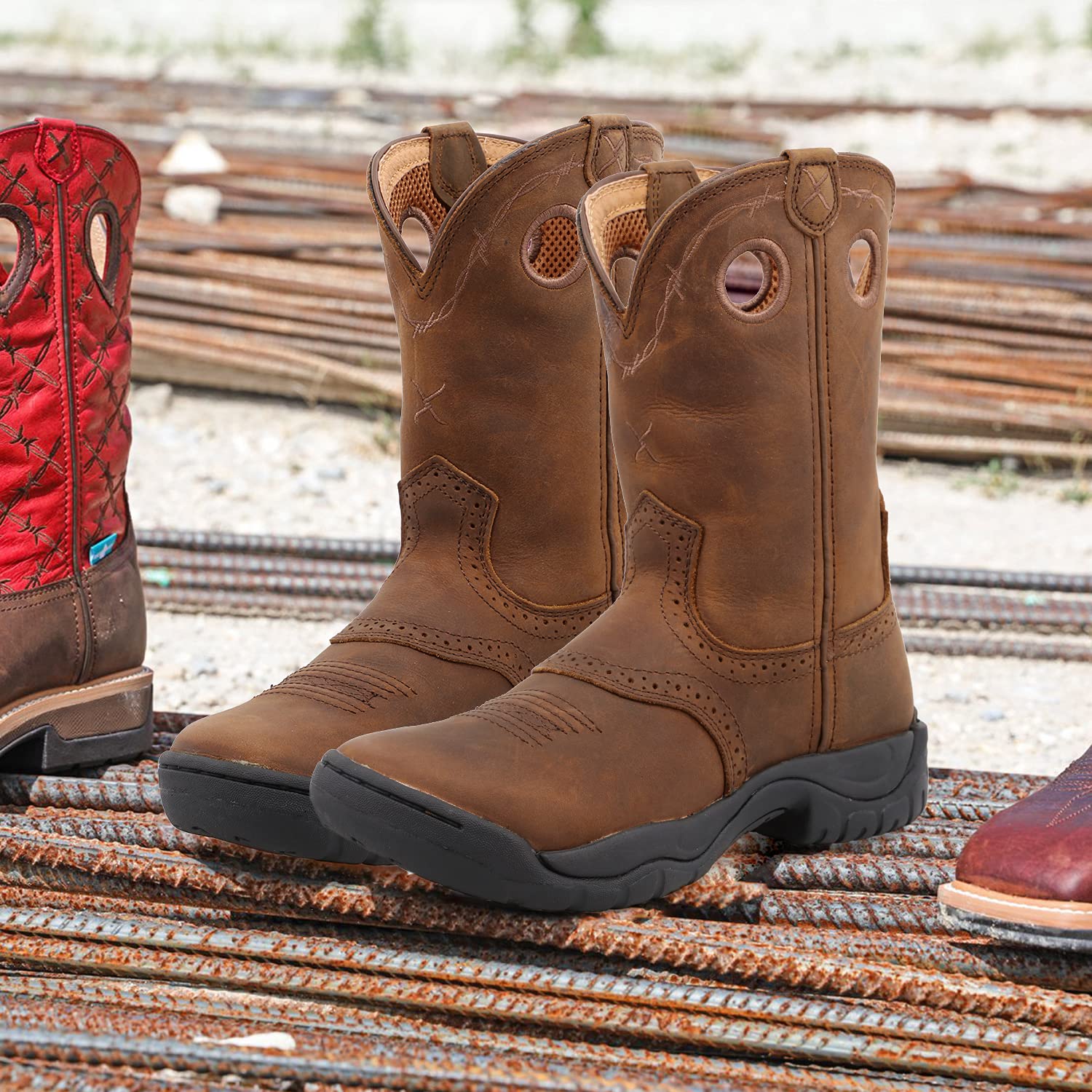 Twisted X Women's 9" All Around Work Boot - Versatile Women's Western Work Boots - Distressed Saddle, Water Resistant Oiled Leather Shaft, Made for Barn Use - 11 M, Distressed Saddle & Distressed