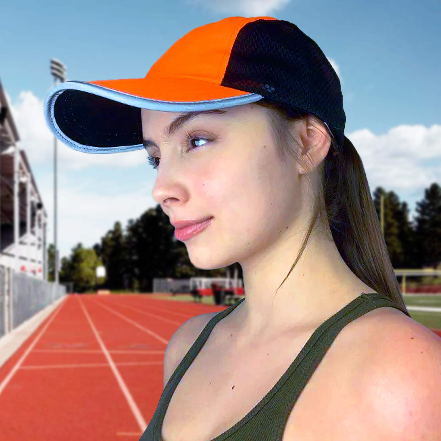 Reflective Running Hat 2pack for Men and Women Reflective Gear for Night Safety Great for Jogging, Sports and Outdoors | Mesh Panel for Breathability, Quick Dry, Lightweight, (Orange/Green)
