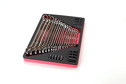 Polar Whale Tool Drawer Organizer Wrench Holder Insert Red and Black Durable Foam Strong Tray 15 x 10 Inches with 3 Pockets for Accessories Fits Duralast and Many Others
