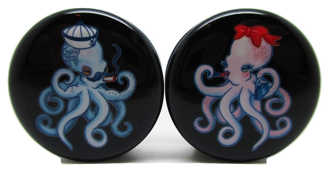 Pierced Republic Octopus Couple Ear Plugs - Acrylic Screw-On - 10 Sizes *Pair* (00 Gauge (10mm))