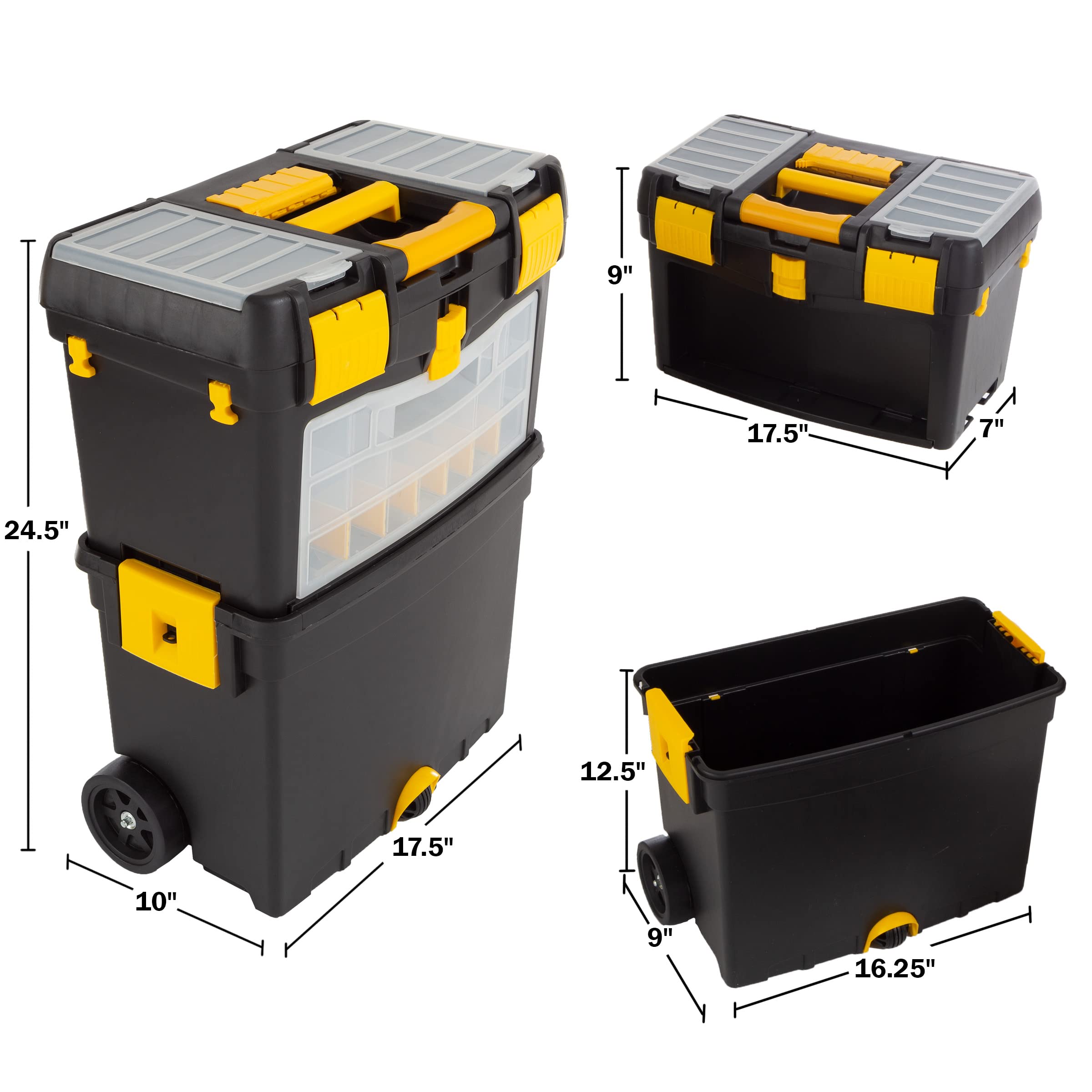 Rolling Tool Box with Wheels, Foldable Comfort Handle, and Removable Top โ Toolbox Organizers and Storage by Stalwart