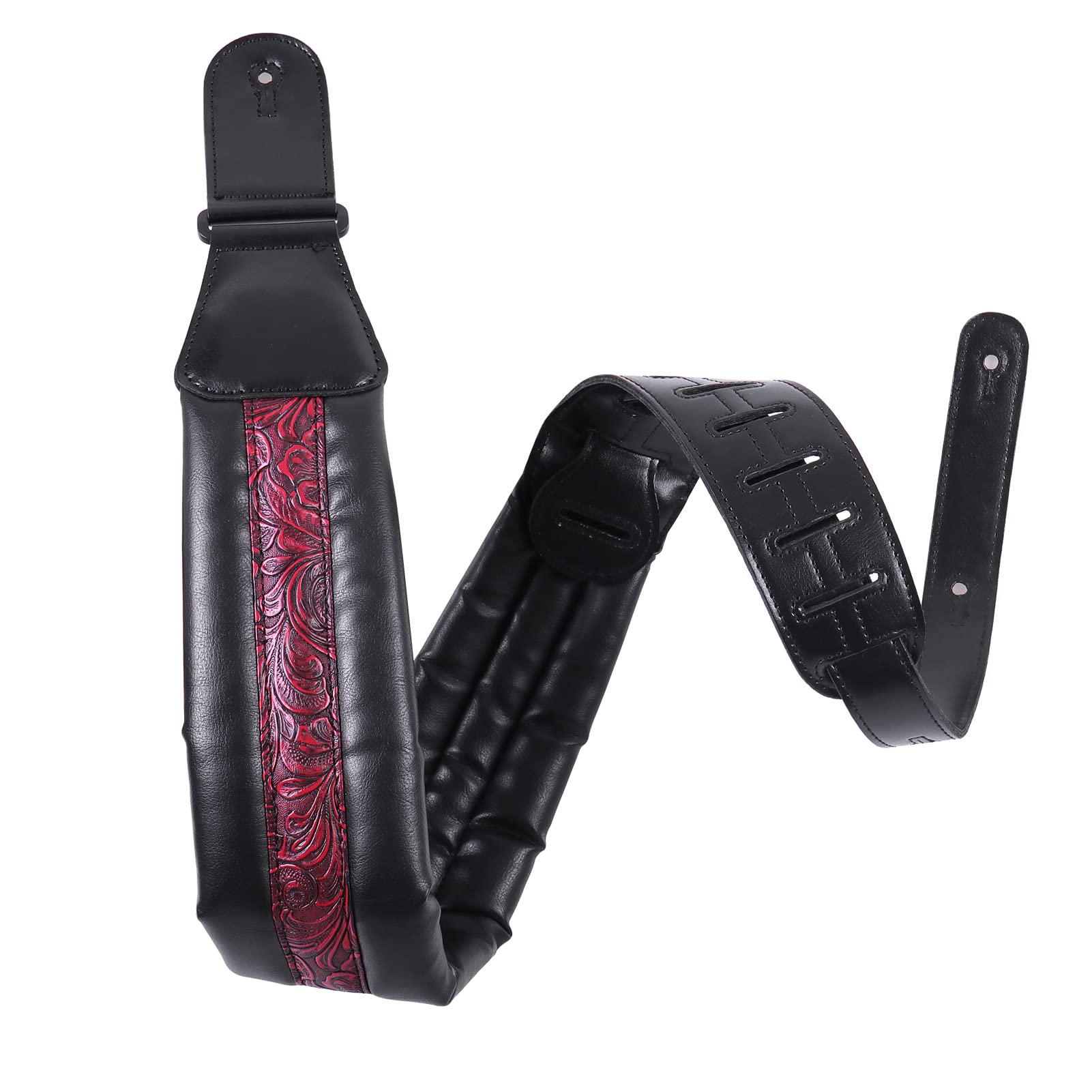 Wepop Leather Guitar Strap 3.5in Acoustic Bass Electric Neoprene Soft Comfortable (red)