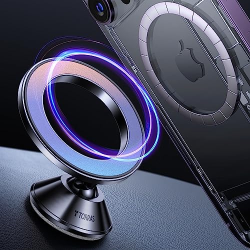 TORRAS for MagSafe Car Mount [Compact & Powerful] Magnetic Phone Holder for Car Dashboard Precision Align iPhone Car Holder Mount Cellphone [20 Strong Magnets] for iPhone 15/14/13/12 Pro Max Plus