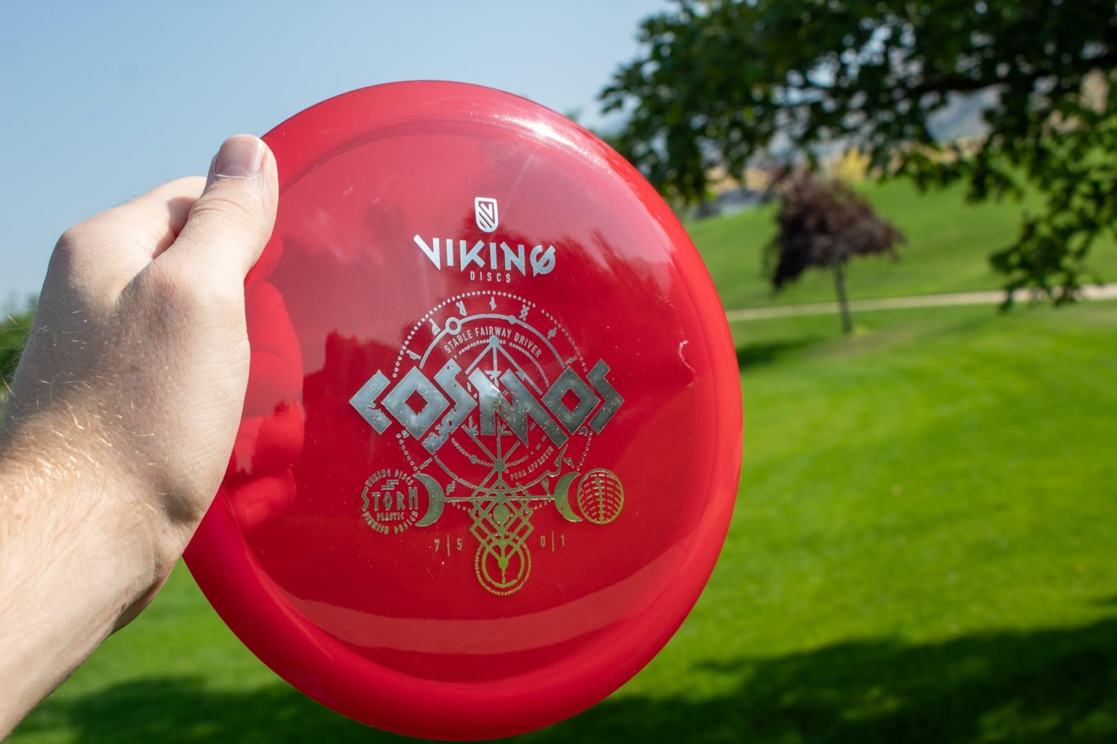 Viking Discs Cosmos Storm Plastic | Control Driver | Beginner Friendly Disc Golf Driver [Stamp Color & Color Shade May Vary] (173-176g, Red)