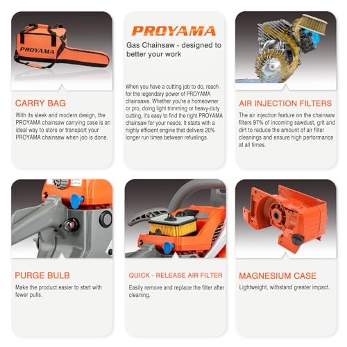 PROYAMA 58CC 2-Cycle Gas Powered Chainsaw, 16-Inch Top Handle Chain Saw, Gasoline Chainsaw 20-Inch for Tree Wood Cutting