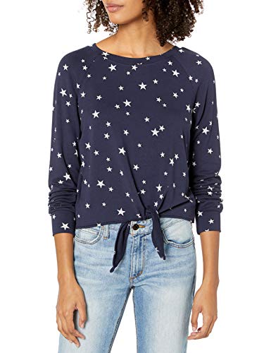 Steve Madden Apparel Women's Star is Born Printed French Terry tie Front Sweatshirt, Oil Slick, Large