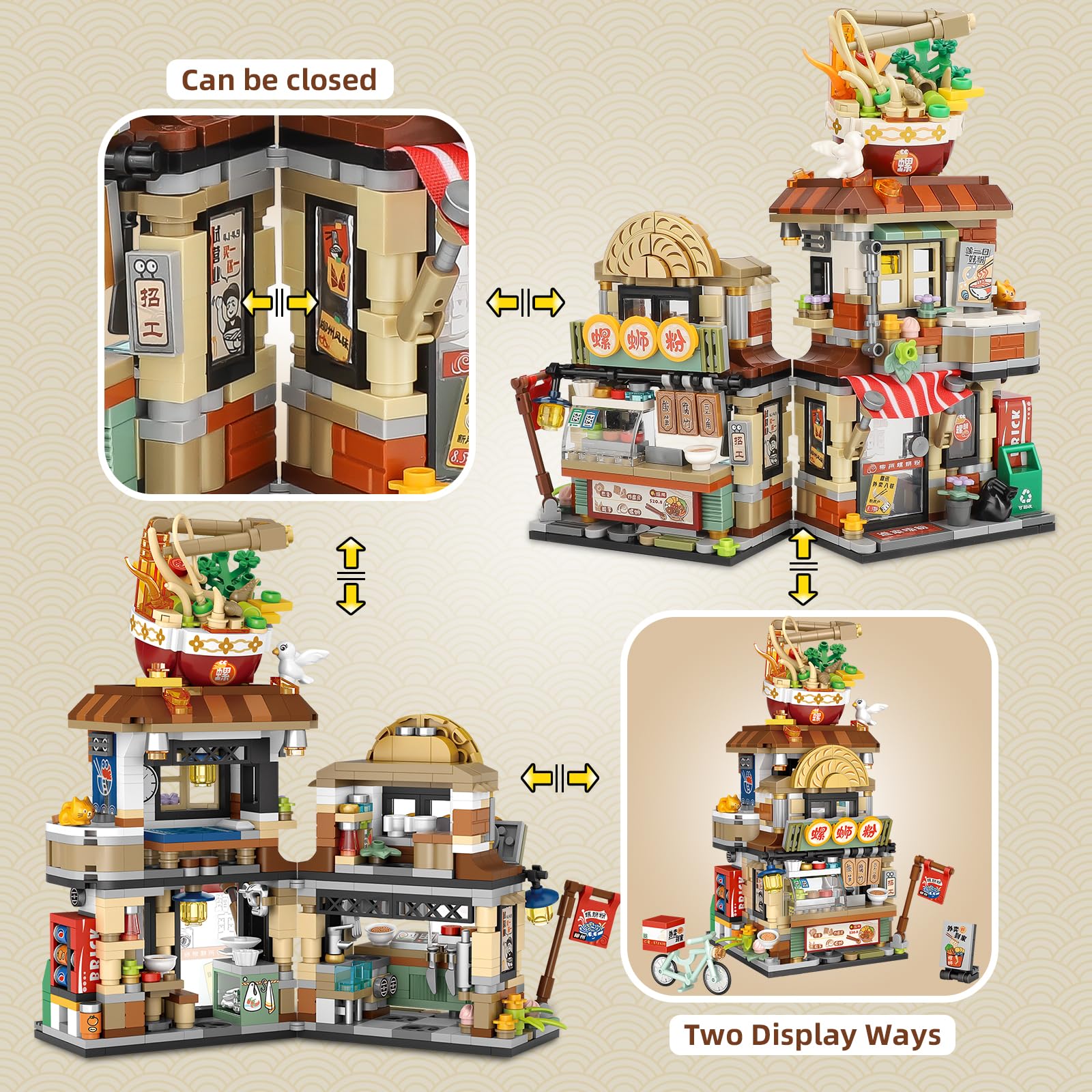 QLT Street View Noodle Shop Mini Building Blocks, MOC Creative Building Toys Model Set for Girls 7-9 Years Old, 870 PCS Simulation Architecture Construction Toy, Gift Idea for Kids Adults