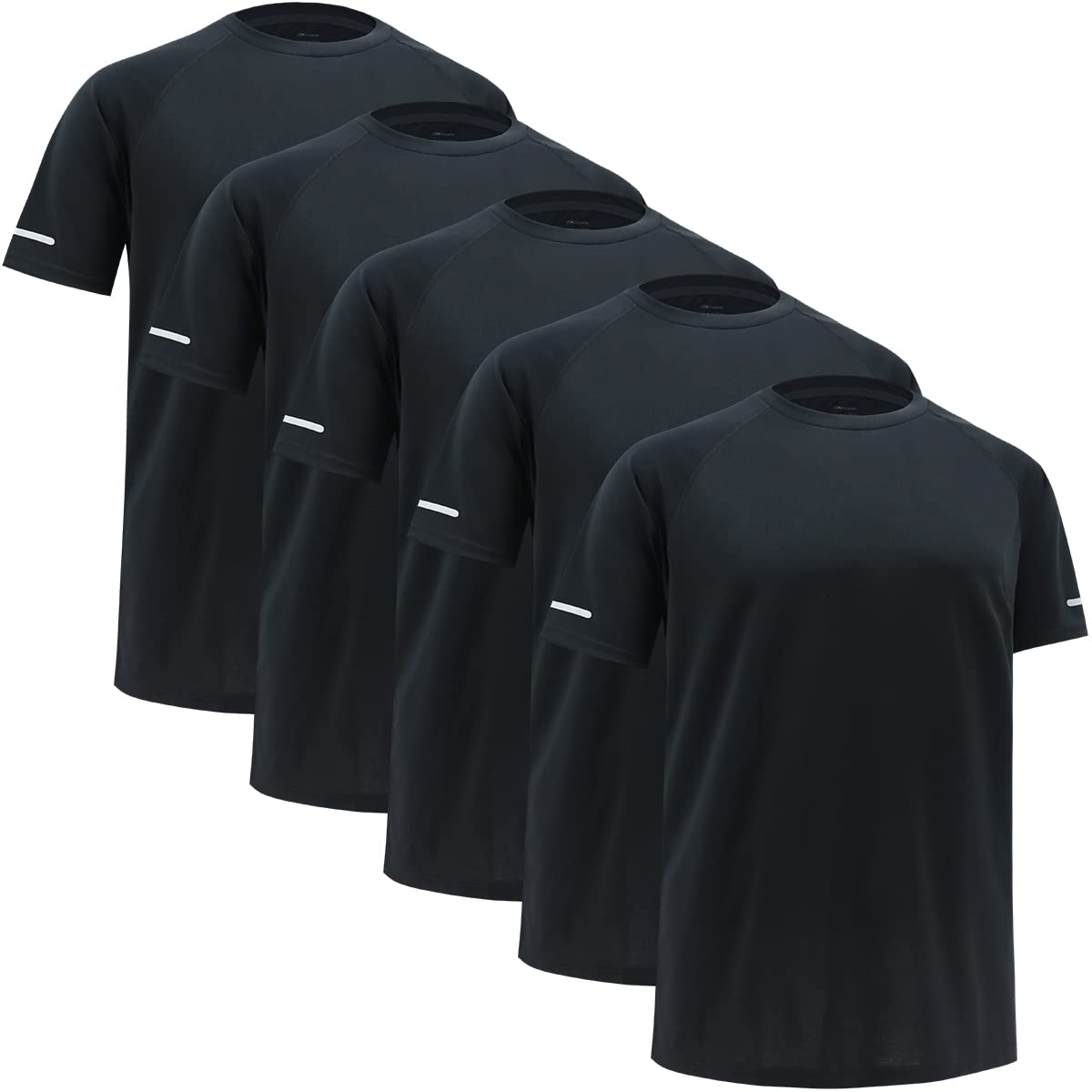 Workout Shirts for Men | Dry Fit Shirts Moisture Wicking - Gym Shirts Men Short Sleeve - Running Athletic Shirts (Large, 5-Pack Black, Black, Black, Black, Black)