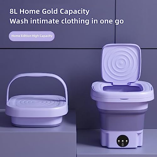Portable Washing Machine,8L Large Capacity Foldable Washer,Portable Small Household Dormitory Washing Machine,Mini Telescopic Washer,Suitable for Apartments, Dormitories, Hotels (8L,Purple)