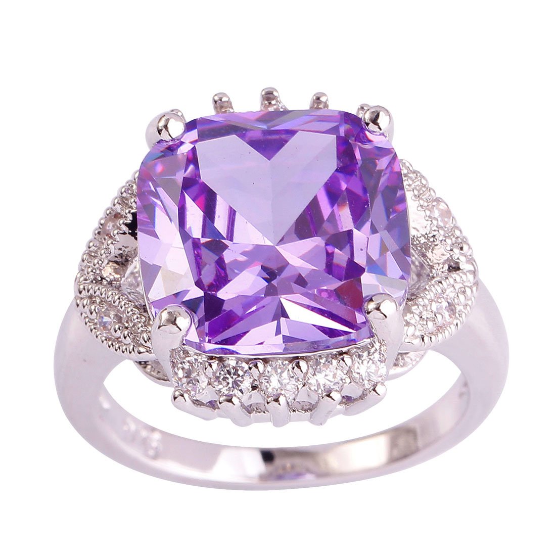 Psiroy Women's 925 Sterling Silver Plated Simulated Tourmaline Cushion Cut Engagement Ring Size 10