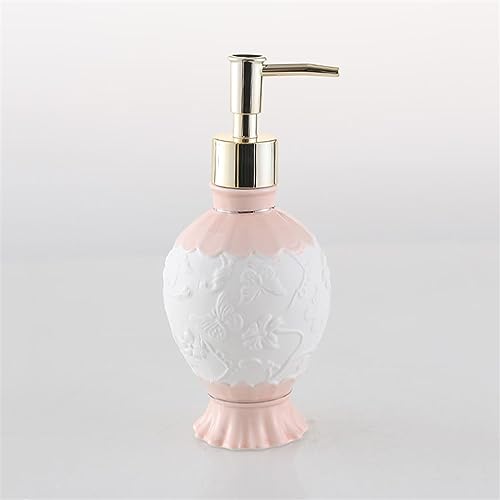 Soap Dispenser Embossed Soap Dispenser for Lotion Shampoo Dish Soap Ceramic Soap Pump Pink Soap Bottle for Kitchen Bathroom (300 Ml/10.14 Oz) Soap Pump Bottles