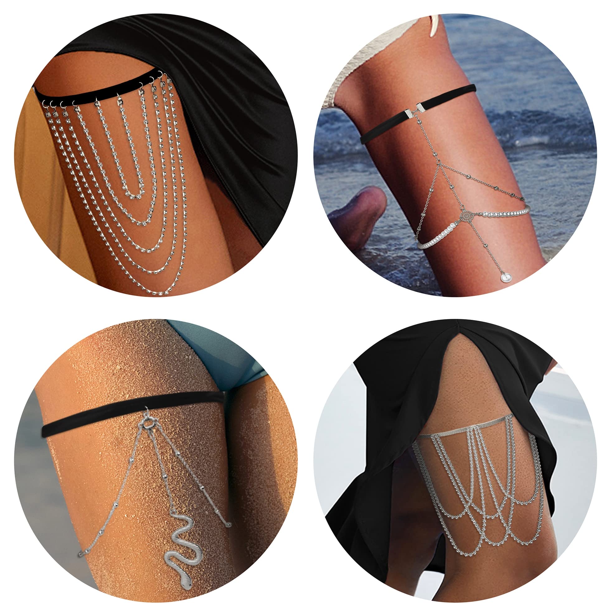 YADOCA 4 Pcs Thigh Chain Leg Chain Jewelry for Women Beach Boho Body Chain Snake Thigh Jewelry Gold Silver Tone