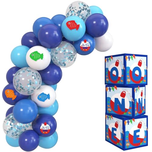 Yaaaaasss! Ofishally One Birthday Decorations First Birthday Decor Fishing Balloon Arch For Boy Ofishally One Balloon Arch Kit Gone Fishing Boxes Balloons Summer Birthday Party Supplies
