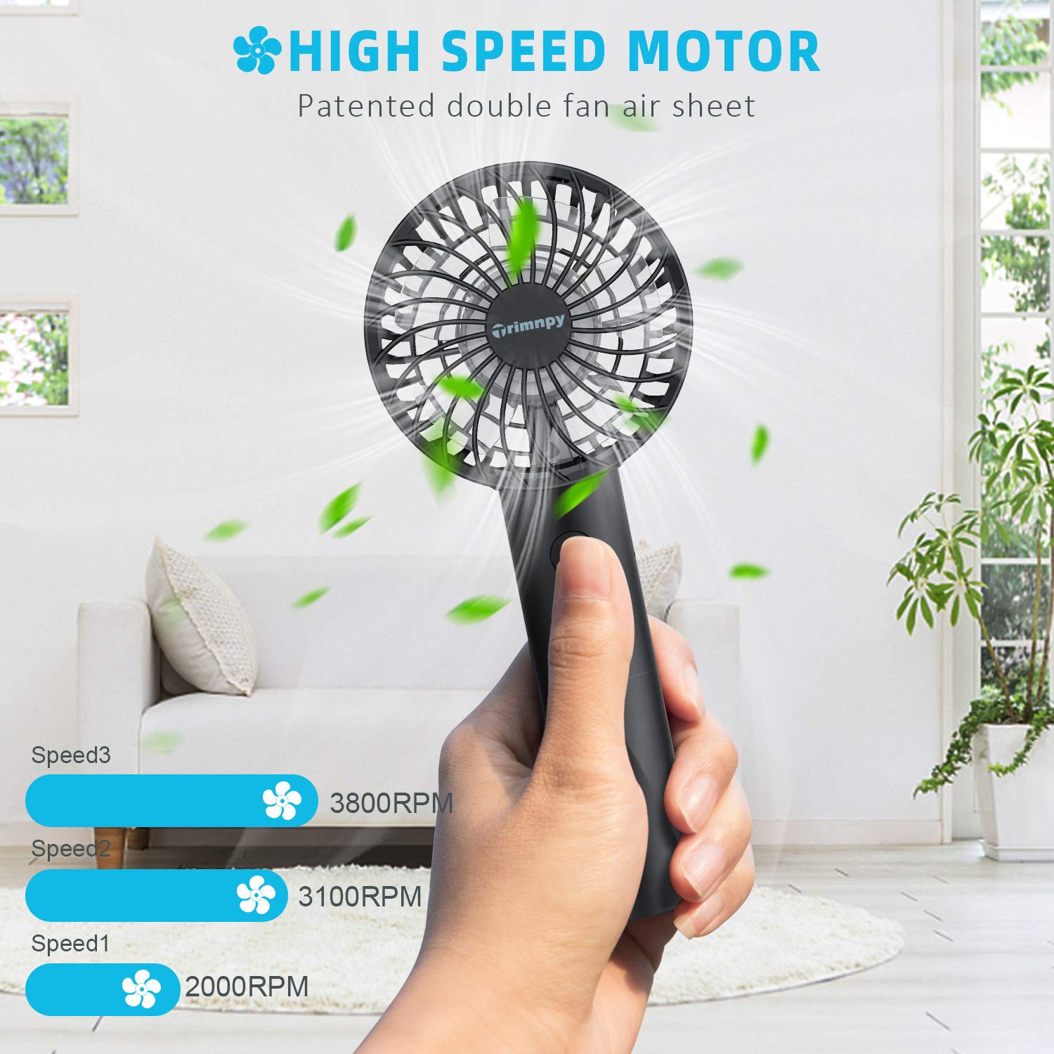 Super Small Portable Handheld Electric Fan Personal USB Rechargeable Battery Operated, Stroller/Desk Table Hands Free Mini Fan, Big Capacity Powerful Cooler Fan, Pocket Size for Outdoor Travel Camping