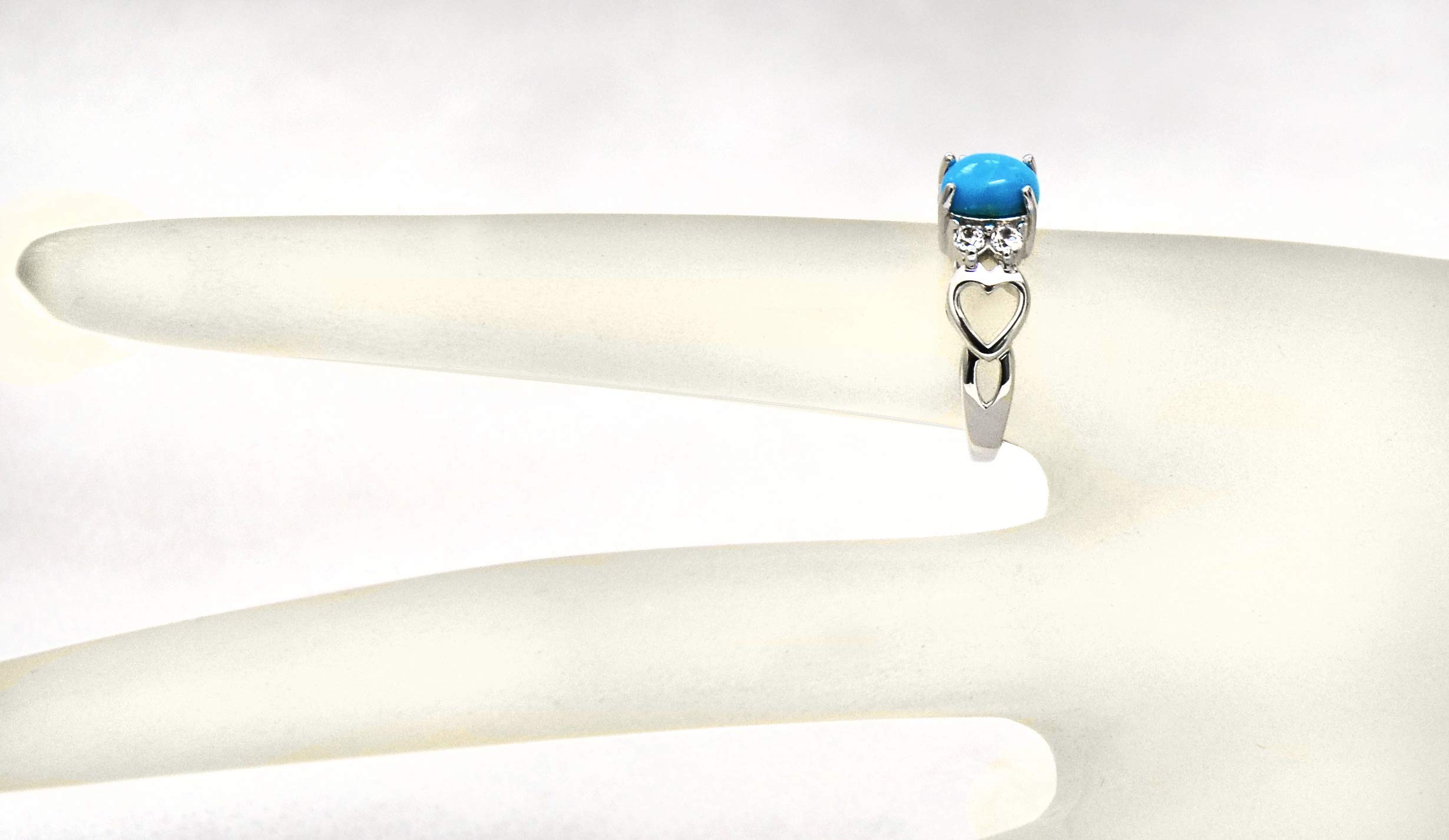 RB Gems Sterling Silver 925 Ring Genuine Gems Oval 7x5 mm, Rhodium-Plated Finish, Heart-Shaped Shanks (8, turquoise)