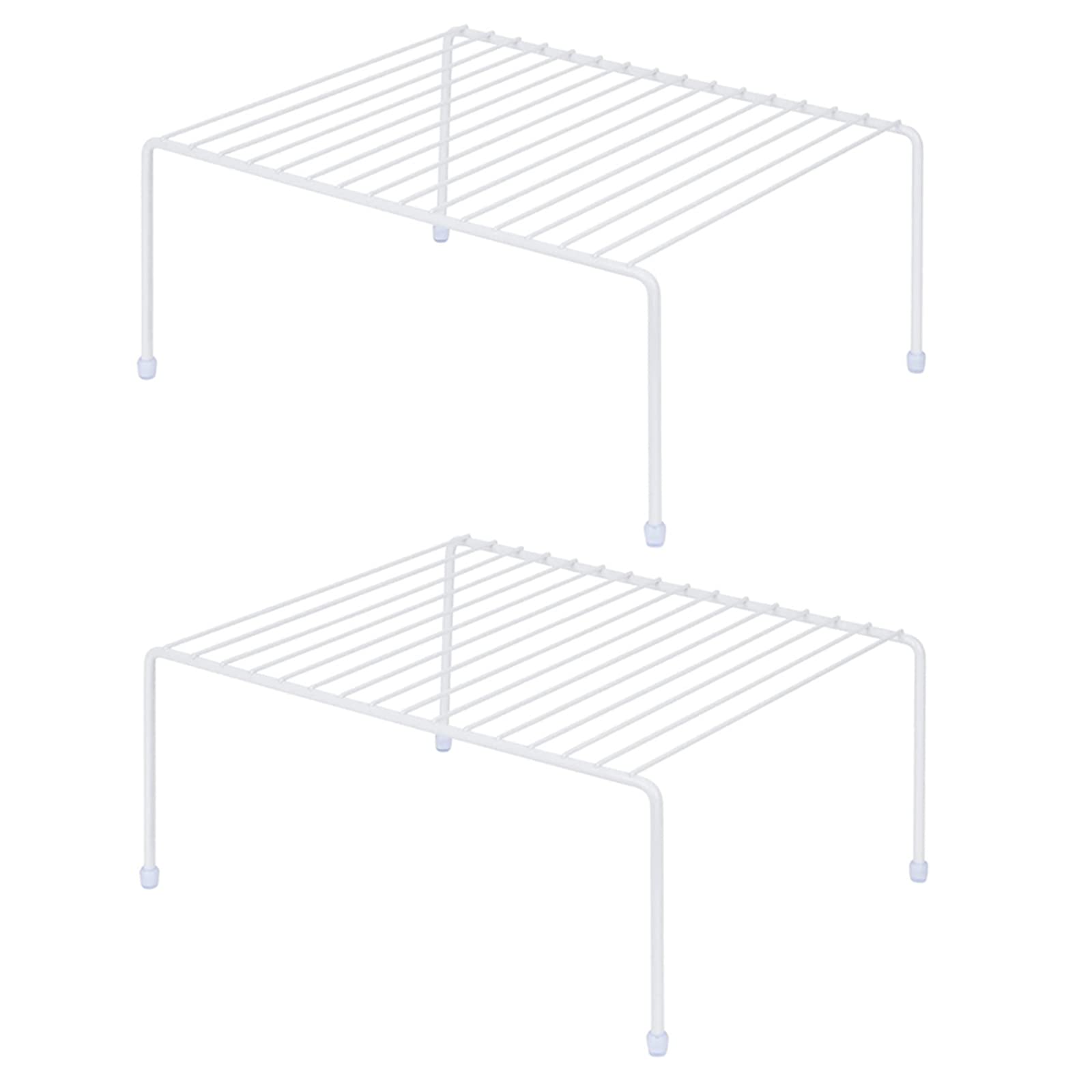 yaenoei Set of 2 - Kitchen Storage Shelf Rack (13.1 x 10.2 Inch)/Plastic Feet - Medium - Steel Metal - Rust Resistant Finish - Cups, Dishes, Cabinet & Pantry Organization - Kitchen (White)