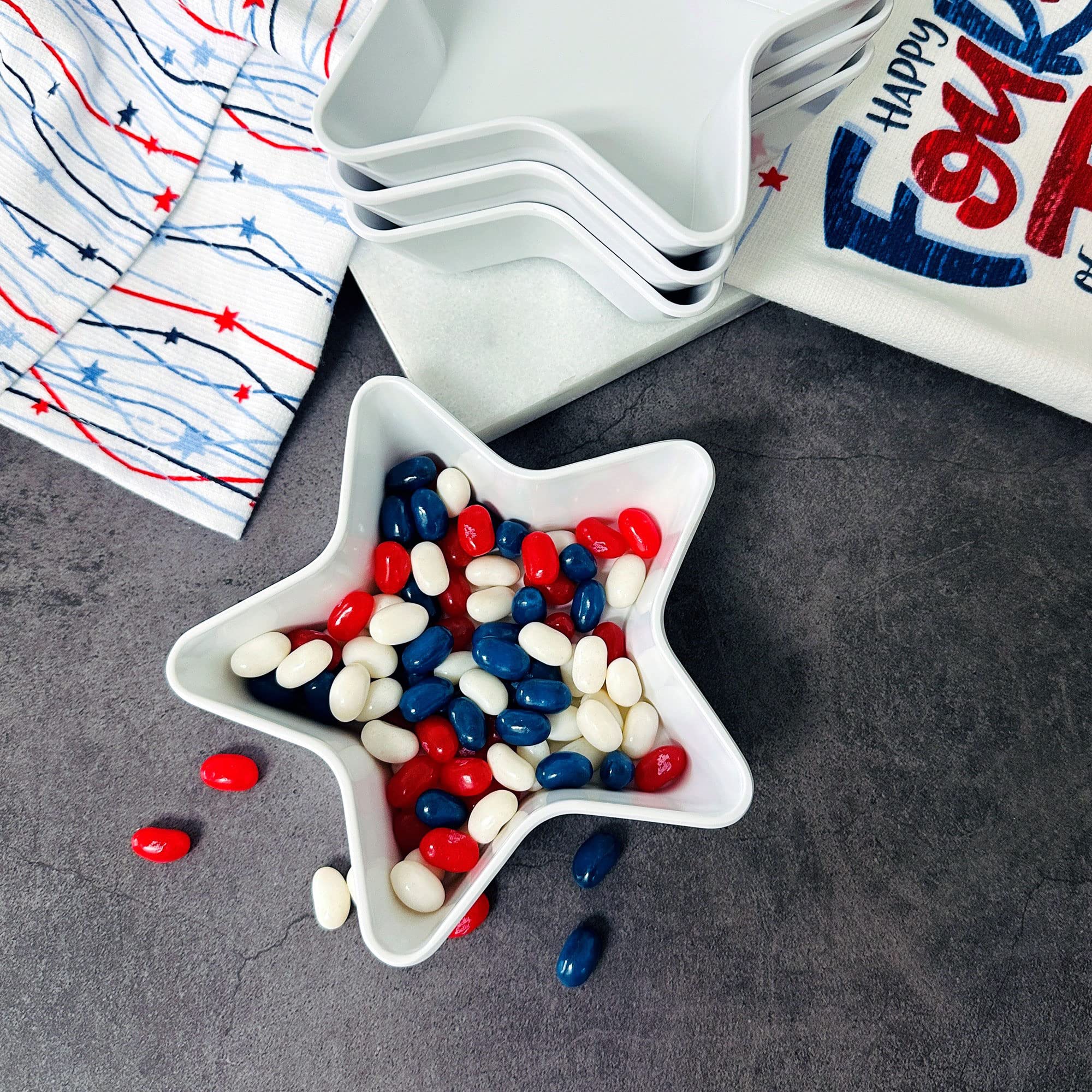 UPware 4-Piece Melamine Mini Bowls Star Decor Small Serving Bowl for Dessert, Snack, Ice Cream, Nuts or fruit, 5.5 Inch Melamine Dessert Bowls Star Shape Bowl (Patriotic Star, White)