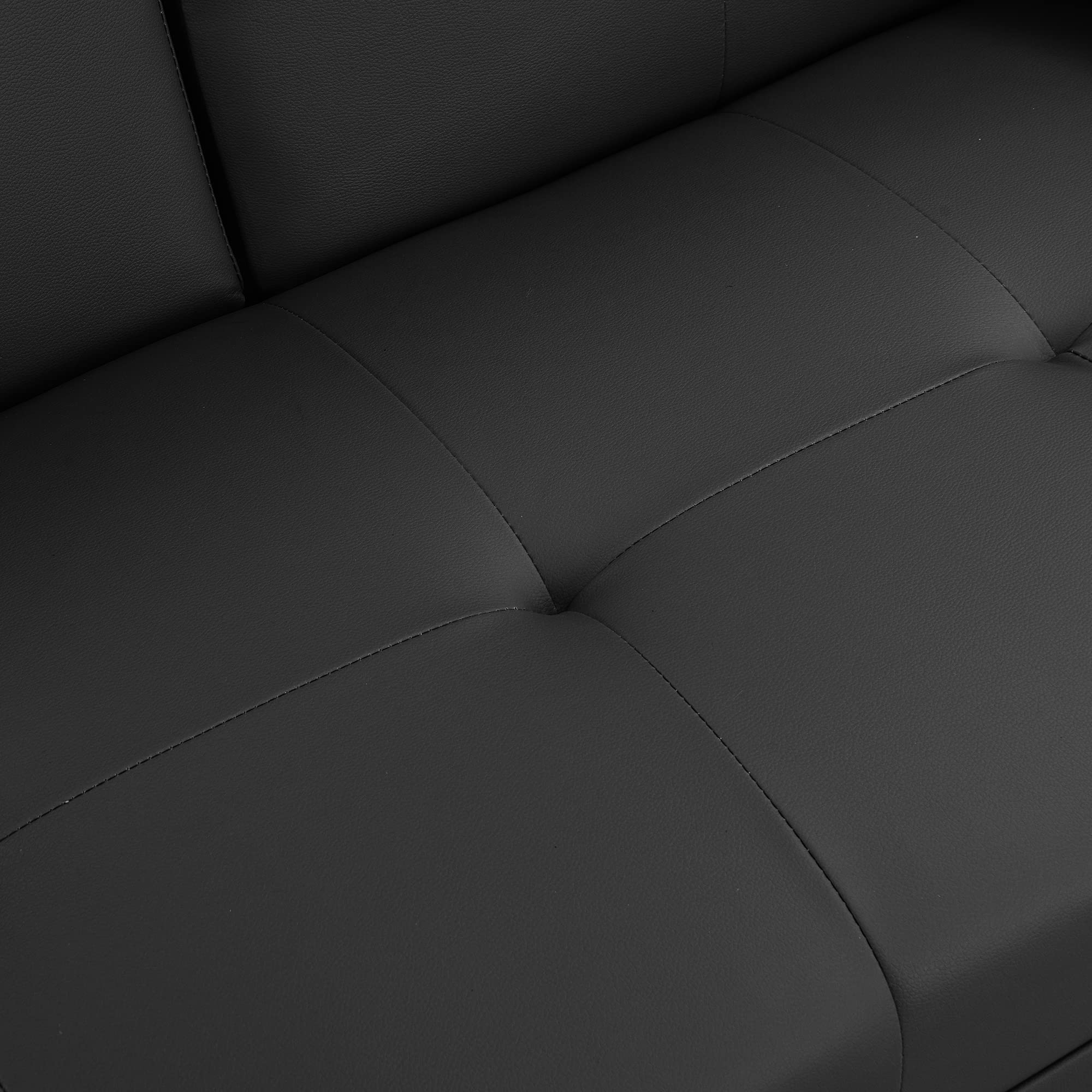 PU Leather Futon Sofa Bed Convertible Upholstered Modern Sofa Sleeper Couch with Detachable Armrests 2 Cup Holders Stainless Steel Legs Black, Suitable for Compact Living Spaces, Apartments