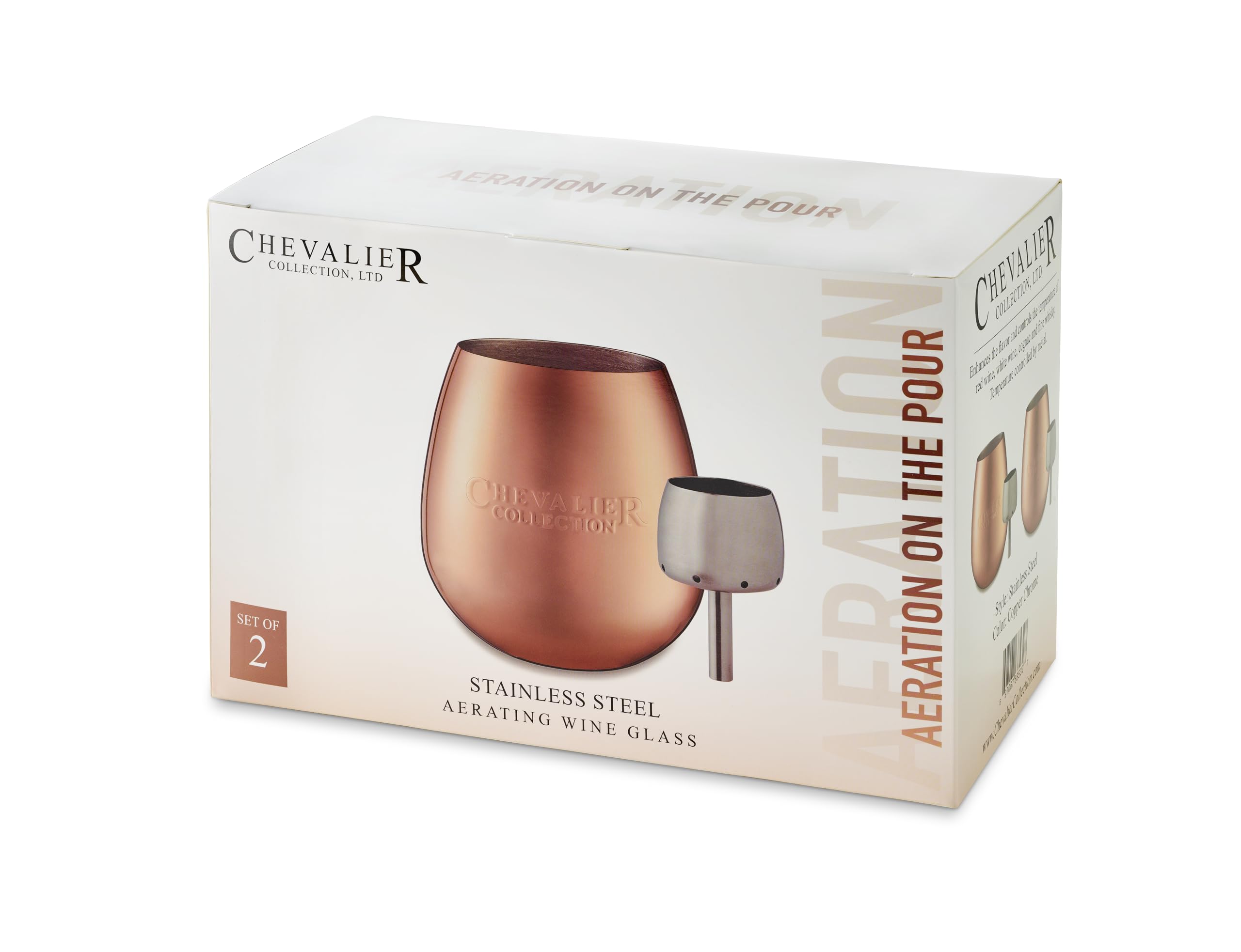 Stainless Steel Aerating Wine Glass by Chevalier Collection (Set of 2) - Patented Vessel With Removable Aerator for Decanting Wine And Spirits - Unique Gift for Wine Lovers