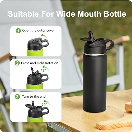 Prurex Straw lid for Hydro Flask 12-64 oz Wide Mouth,Replacement Lid with Straw for Hydroflask/Thermoflas/Iron Flask/Takeya/Simple modern 2.28"Wide Mouth Bottles(1 pack)