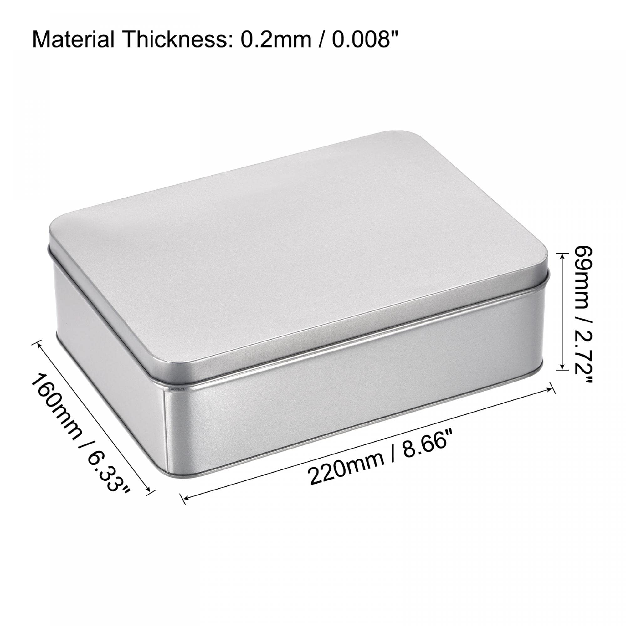 uxcell Metal Tin Box, 8.66" x 6.3" x 2.72" Rectangular Empty Tinplate Storage Containers with Lids, Silver Tone